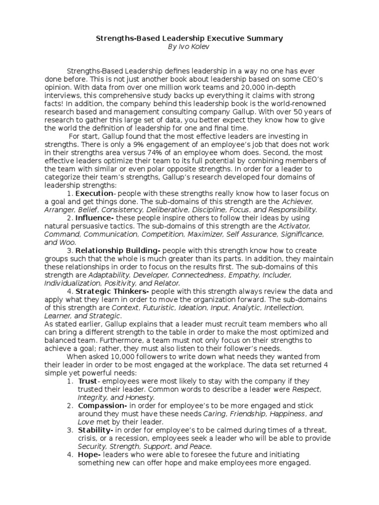 Strengths - Based Leadership - Summary | PDF | Social Psychology ...