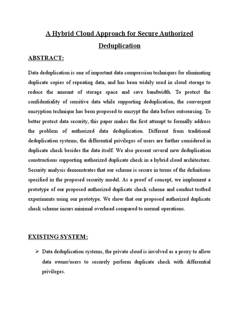 Hybrid Cloud Approach For Secure Authorized Deduplication | PDF ...