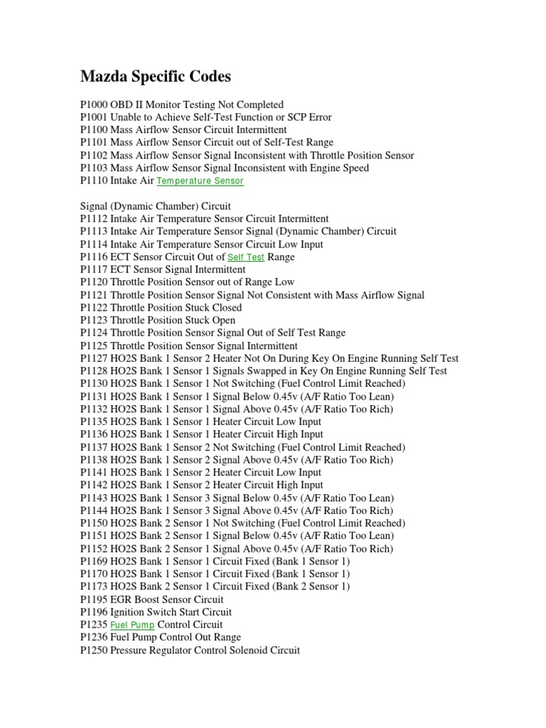 Mazda Trouble Codes(OBDII) | Transmission (Mechanics) | Ignition System
