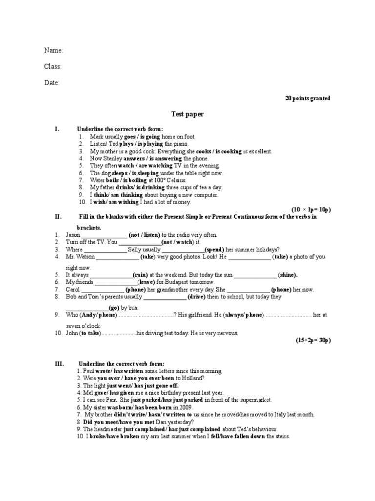 Test Clasa A - Viii-A | PDF