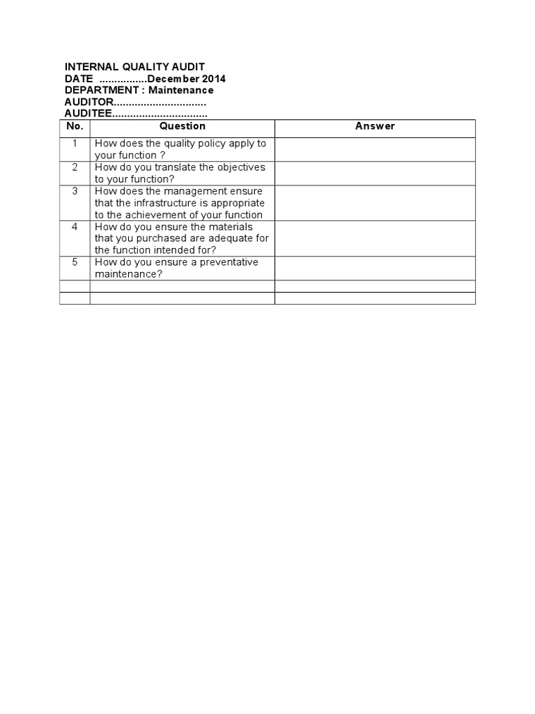 IQA Questions | PDF | Audit | Accounting And Audit