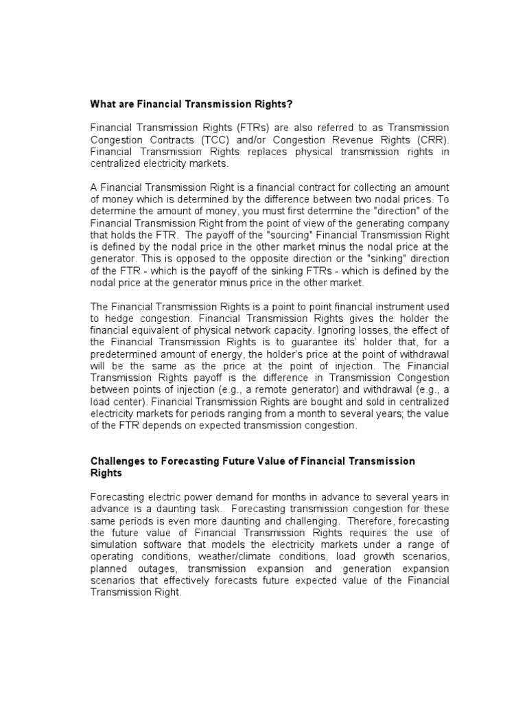 What Are Financial Transmission Rights | PDF | Electric Power ...