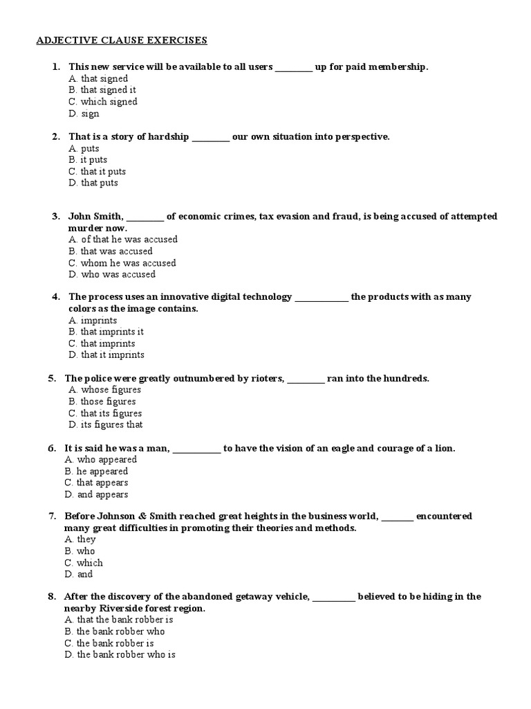 Adjective Clause Exercises | PDF | Rattlesnake | Carbon