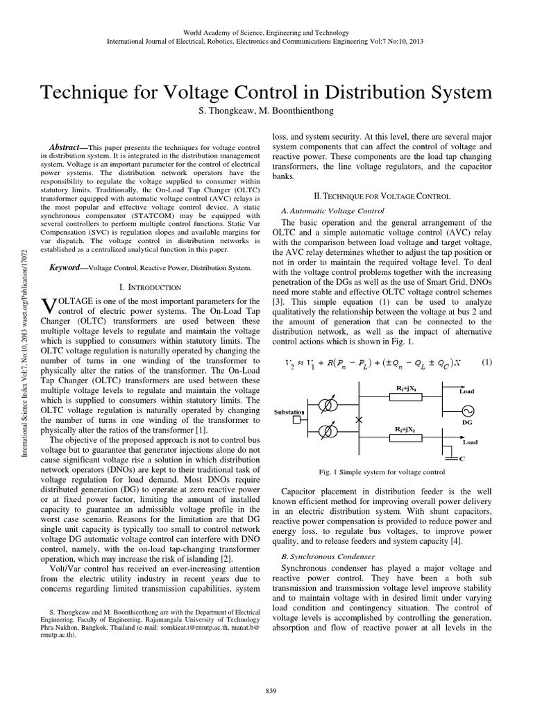 Technique For Voltage Control in Distribution System | Download Free ...