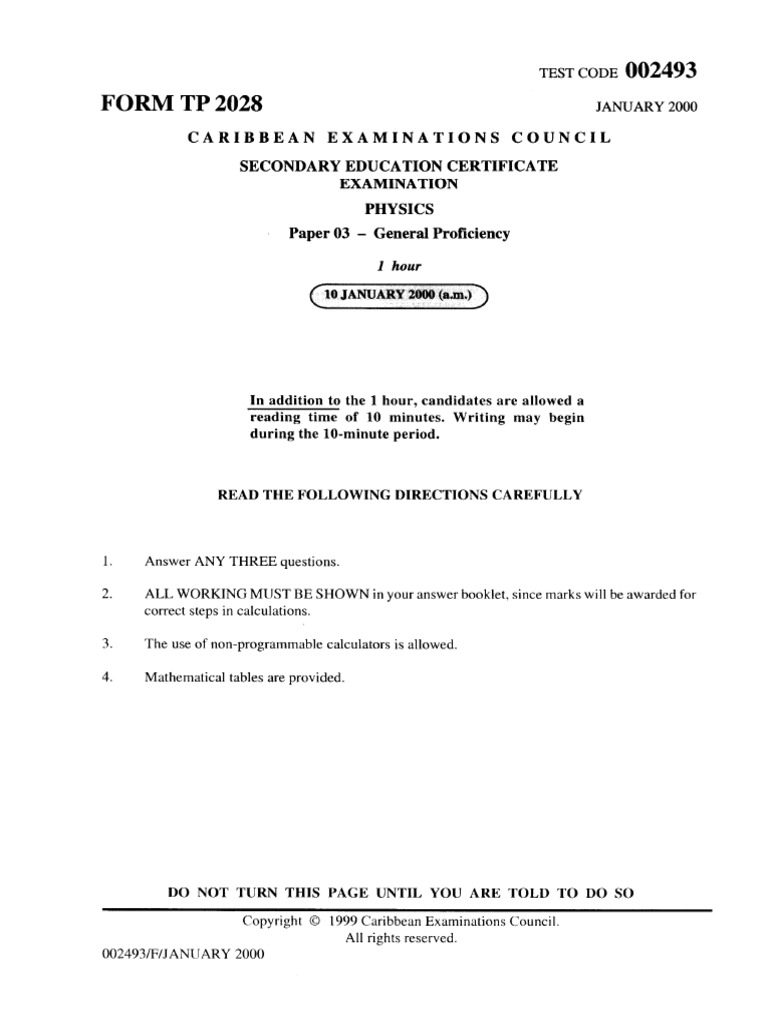 Physics Csec Paper 3 2000 | PDF