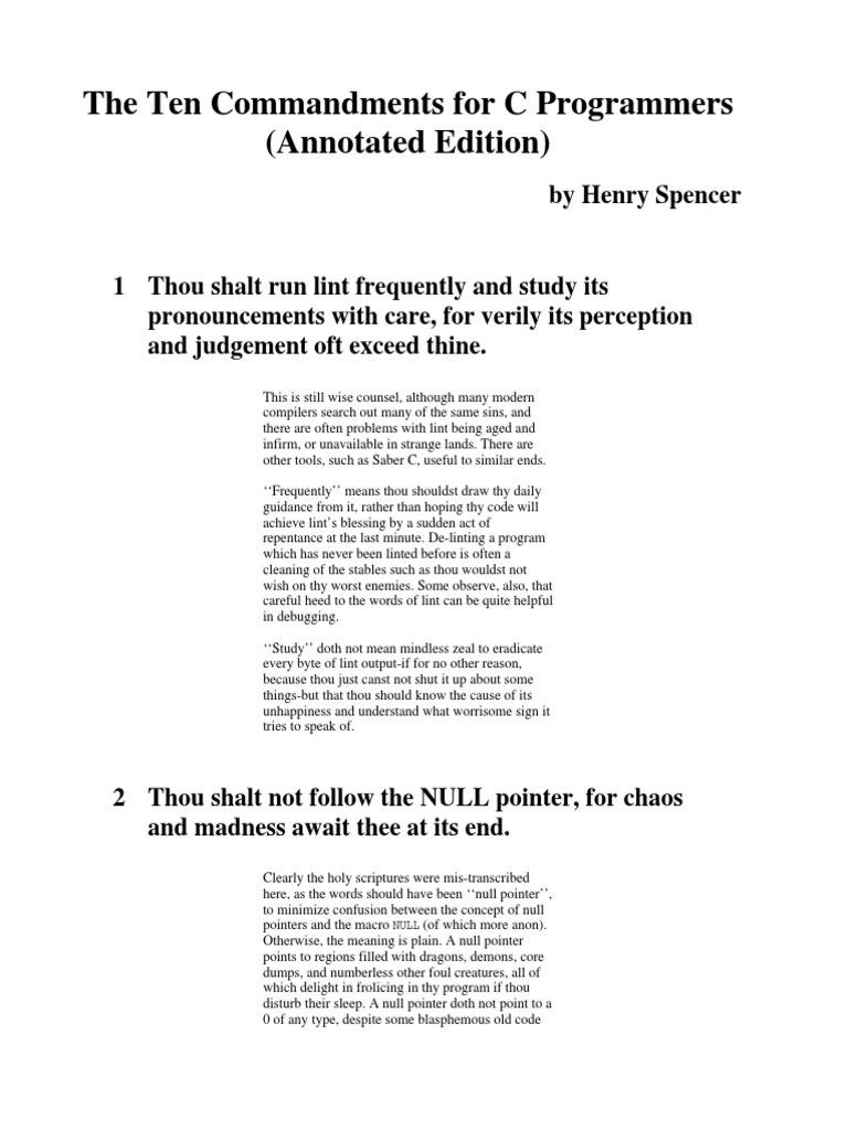 The Ten Commandments For C Programmers (Annotated Edition) : by Henry ...