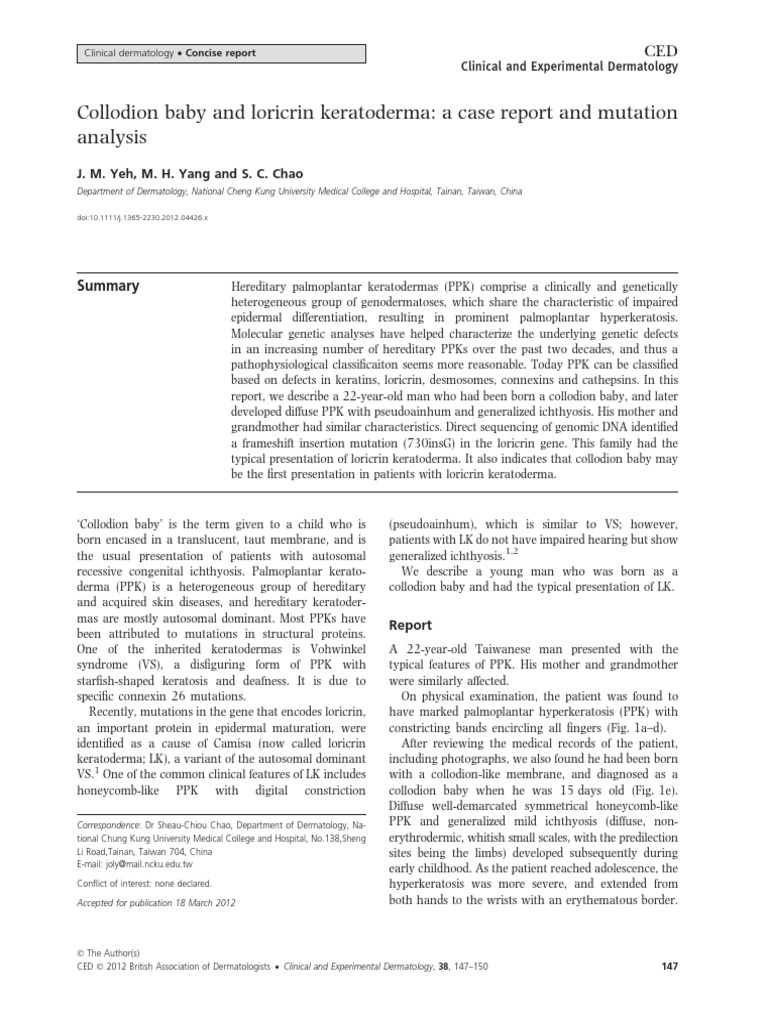 Collodion Baby and Loricrin Keratoderma: A Case Report and Mutation ...