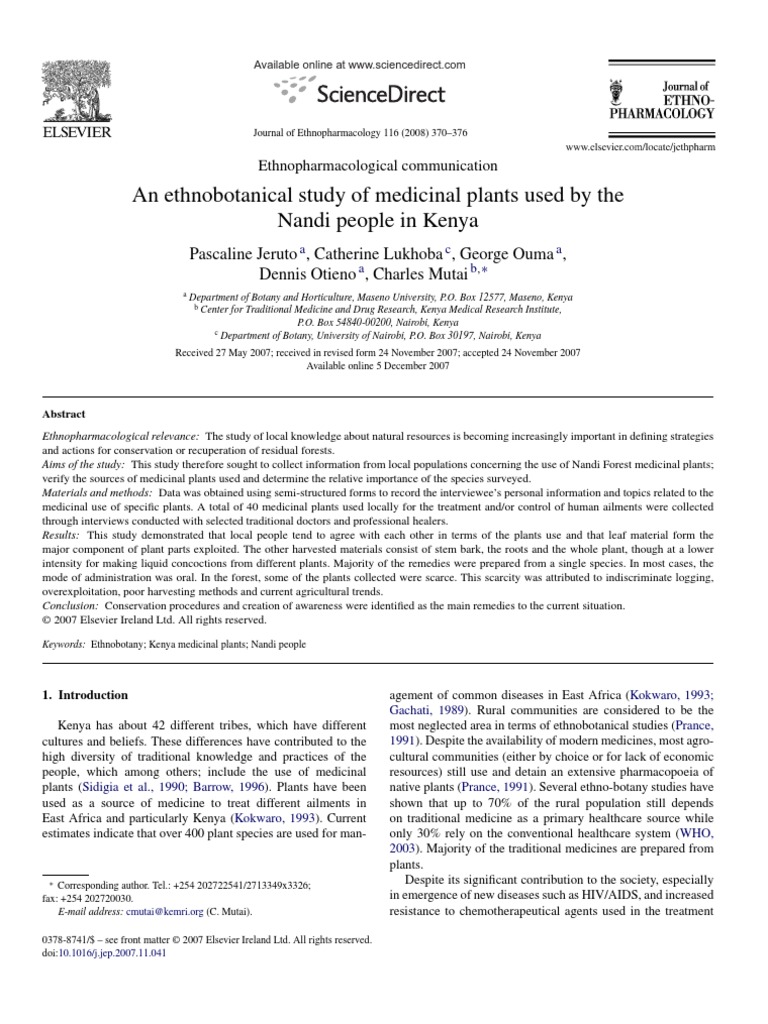 An Ethnobotanical Study of Medicinal Plants Used by The Nandi People in ...