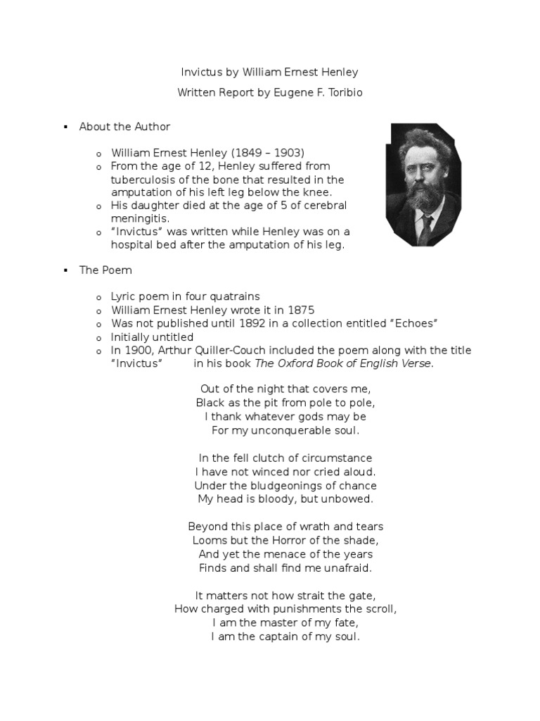 Invictus Poem By William Ernest Henley