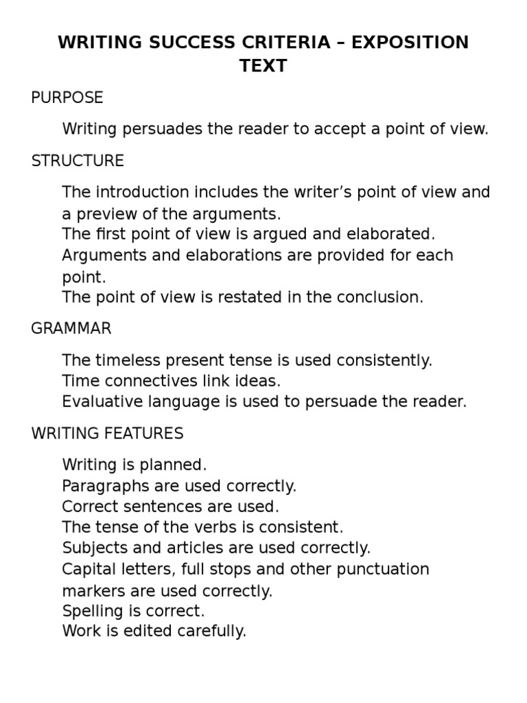 Expository Writing Success Criteria | PDF