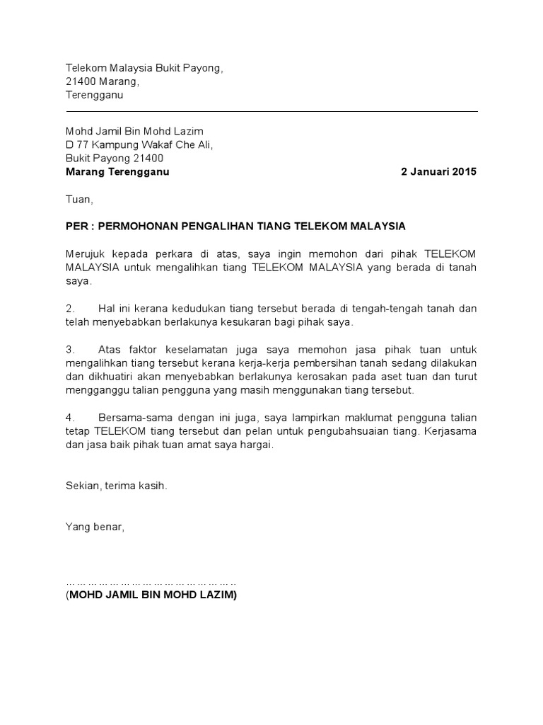 Contoh Surat Kepada Telekom Malaysia