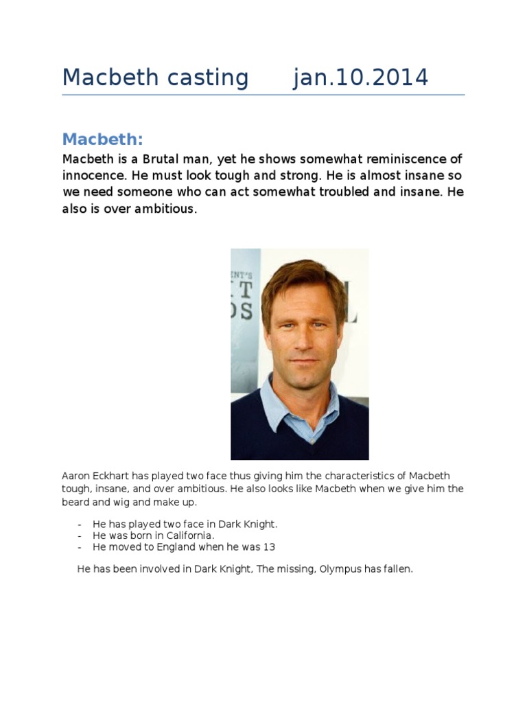 Macbeth Casting | PDF | Macbeth | Leisure
