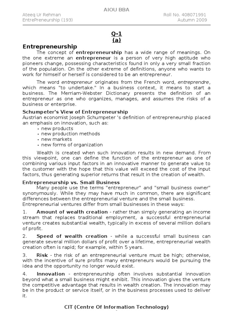 Entrepreneurship Assignment 1 | Entrepreneurship | Business Ethics