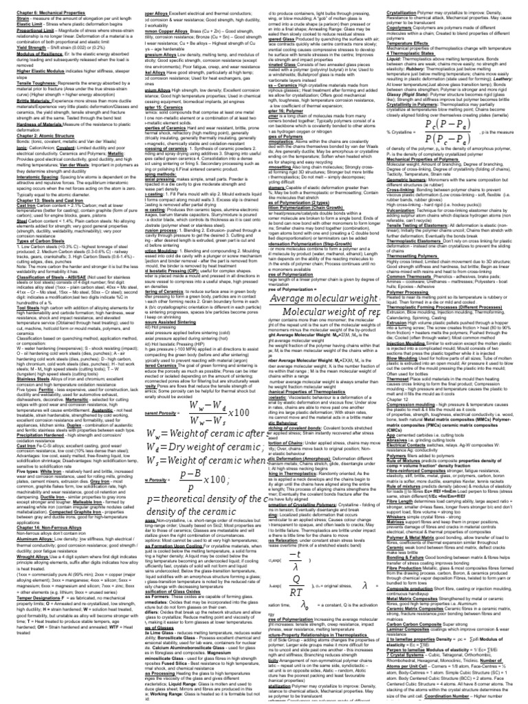 Material Science Cheat Sheet Overview | PDF | Polymers | Glasses