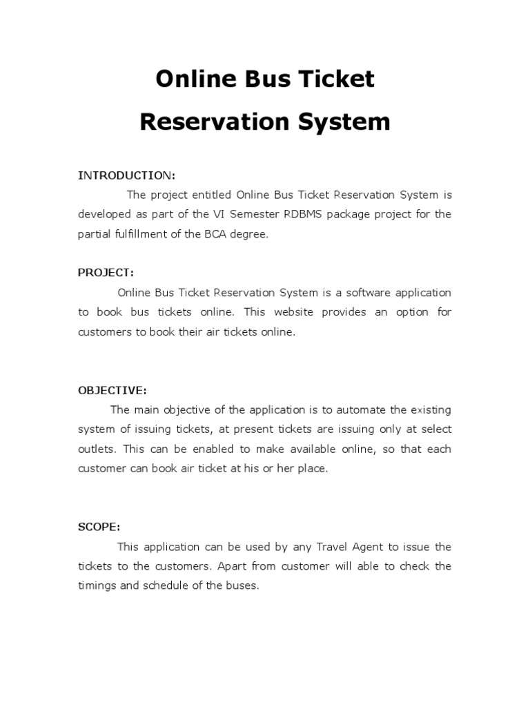 Synopsis Bus Ticket Reservation System | PDF | Microsoft Access | Oracle Database