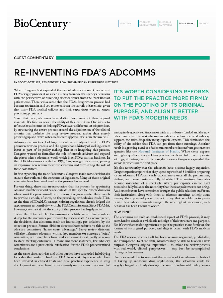 Re-Inventing FDA's Advisory Committees | PDF | Food And Drug ...
