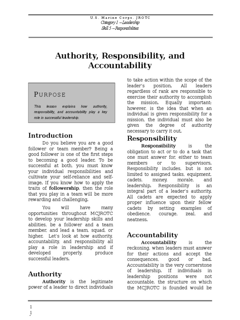 Authority Responsibility and Accountability | Accountability | Leadership
