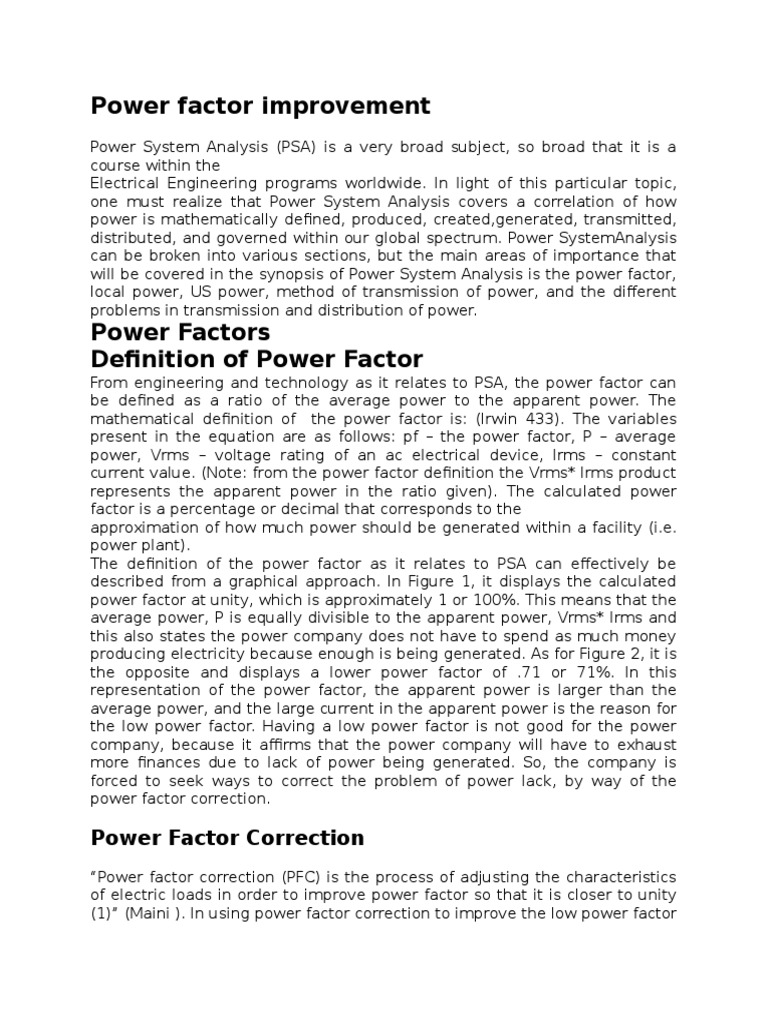 Power Factor Improvement | PDF | Electrical Substation | Electric Power ...