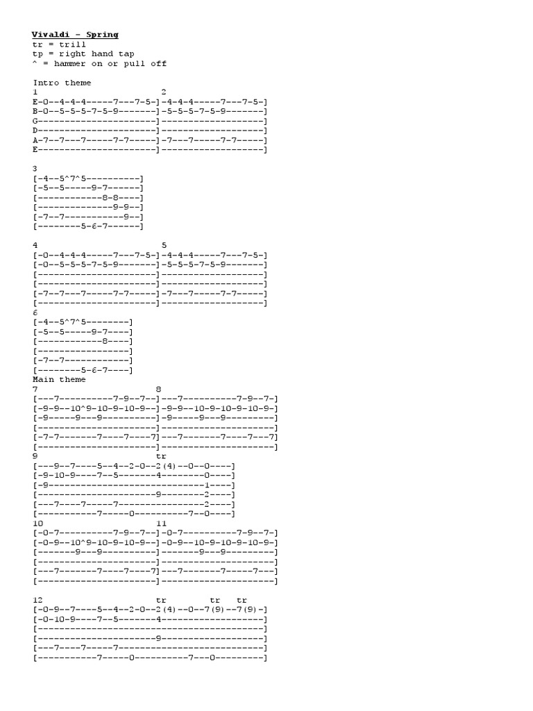 Vivaldi's Spring Guitar Tab | PDF | String Instruments | Performing Arts