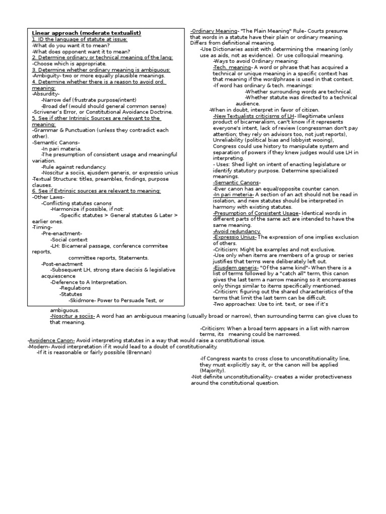 Leg Reg Outline Sheet | PDF | Statutory Interpretation | Standard Of Review