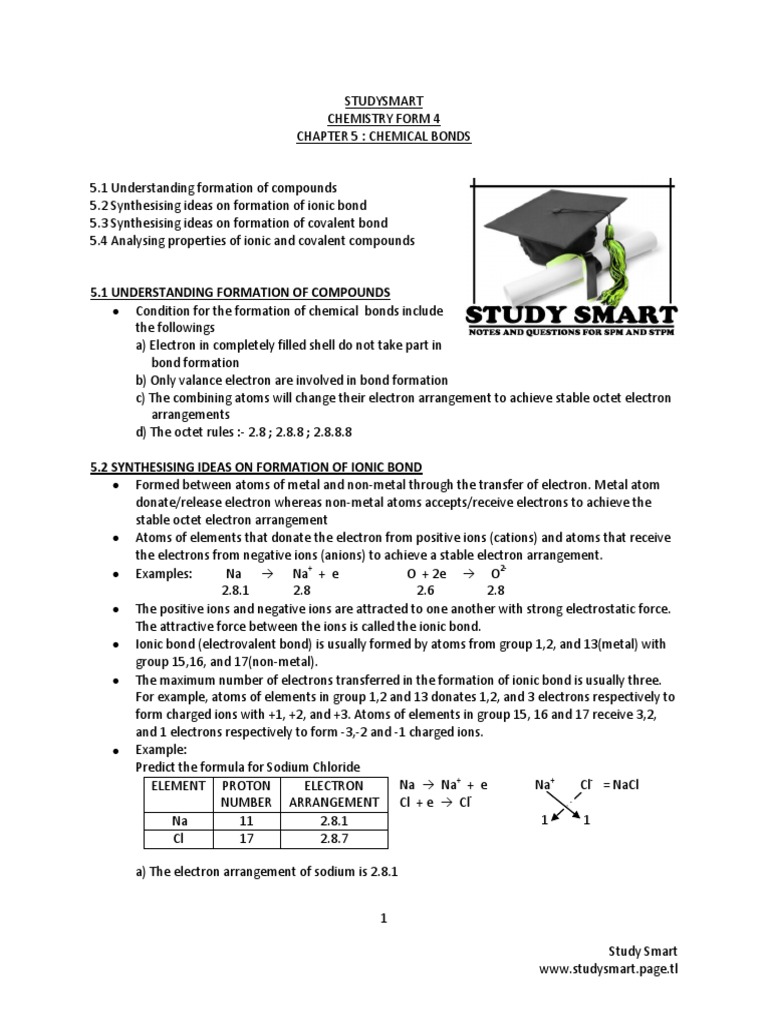 CHEMISTRY SPM FORM 4 Short Notes Chapter 5 CHEMICAL BONDS | PDF | Ionic ...