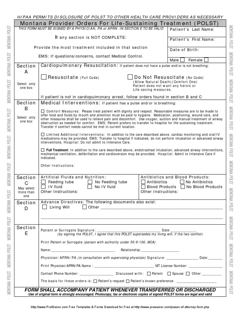 Montana Do Not Resuscitate Form | PDF | Emergency Medical Services ...