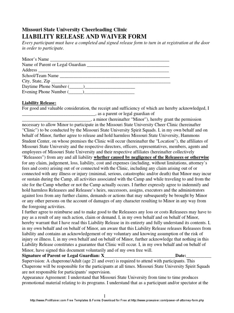 Missouri Liability Release and Waiver Form | PDF | Indemnity | Civil ...