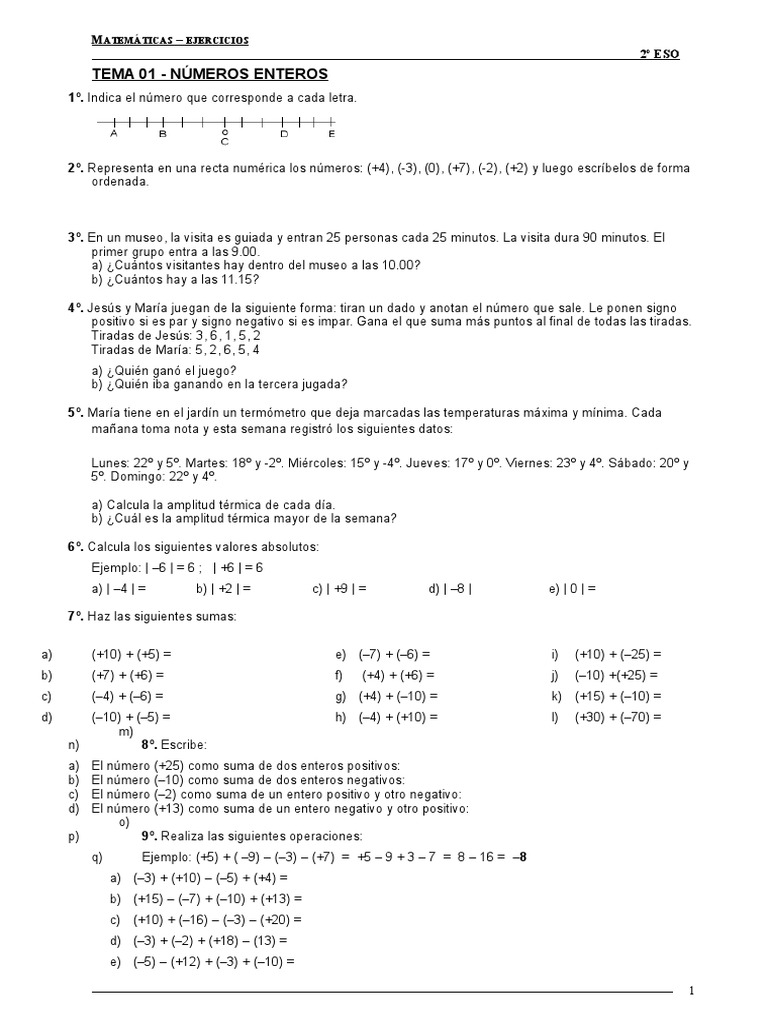 2º ESO Matematicas - Ejercicios de Todos Los Temas | PDF | Entero ...
