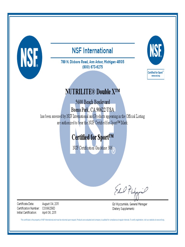 Nutrilite NSF Certification Overview | PDF