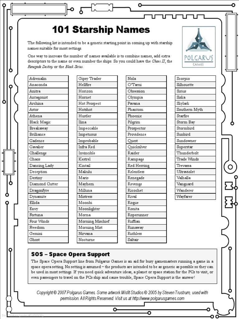 101 Starship Names: Renegade Destiny or The Black Sirius | PDF ...