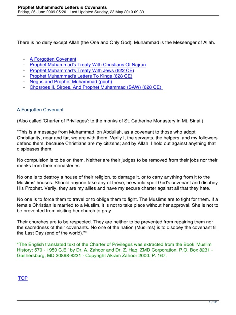 Prophet Muhammads Letters A Covenants | PDF | Medina | Muhammad