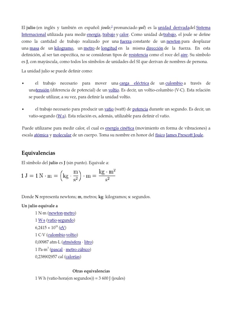 SI Julio | PDF | Vatio | Unidades de medida
