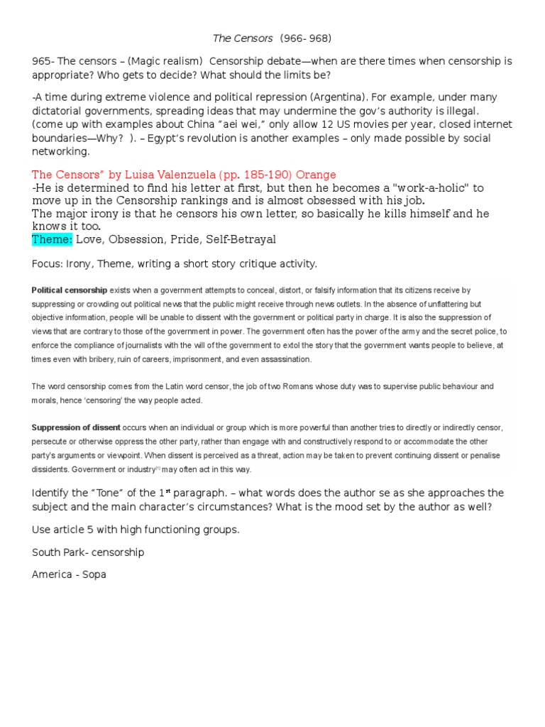 The Censors | Censorship | Politics