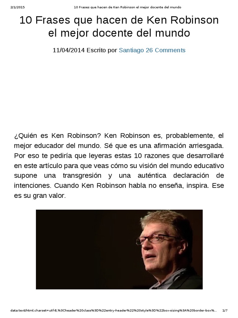 10 Frases Que Hacen de Ken Robinson El Mejor Docente Del Mundo | PDF ...