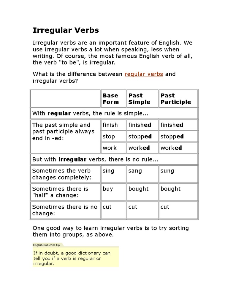 Irregular Verbs | PDF | Verb | Syntax