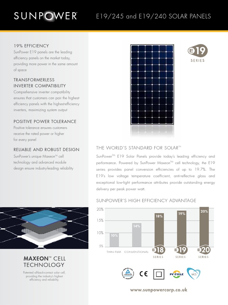 Sunpower 245w Data Sheet | PDF | Solar Panel | Electrical Engineering