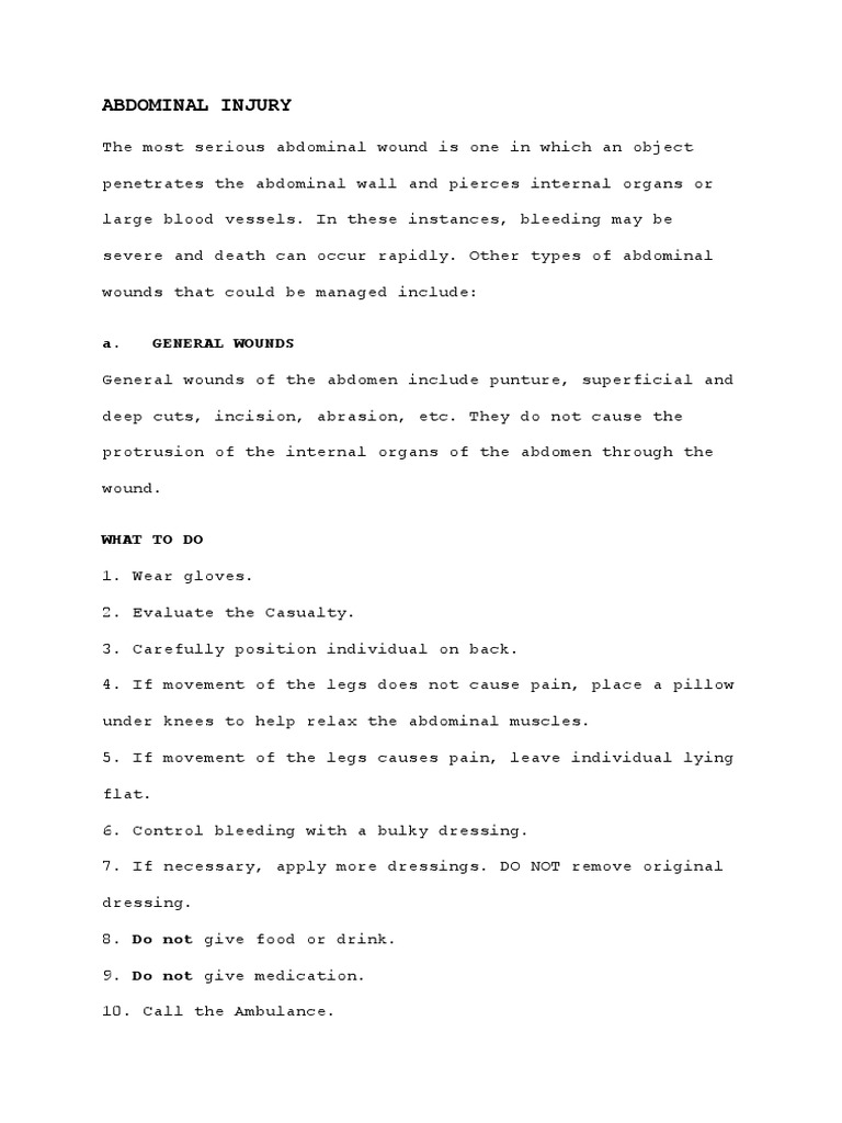 Abdominal Injury First Aid Guide | PDF | Wound | Abdomen
