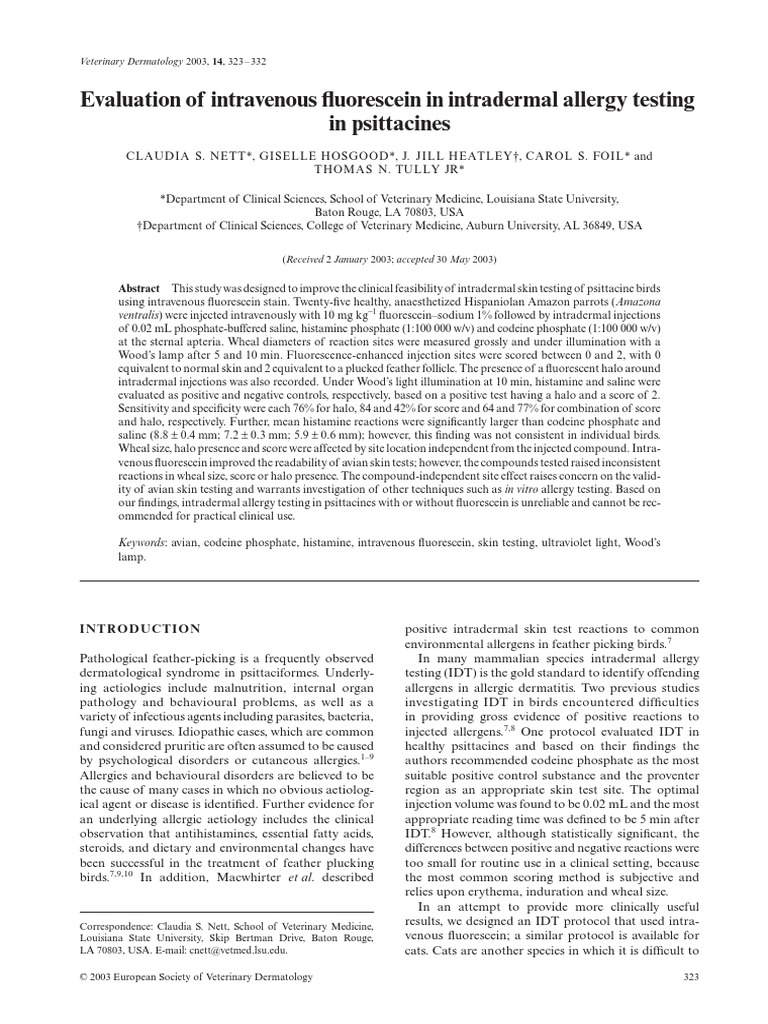 Evaluation Of Intravenous Fluorescein In Intradermal Allergy Testing In