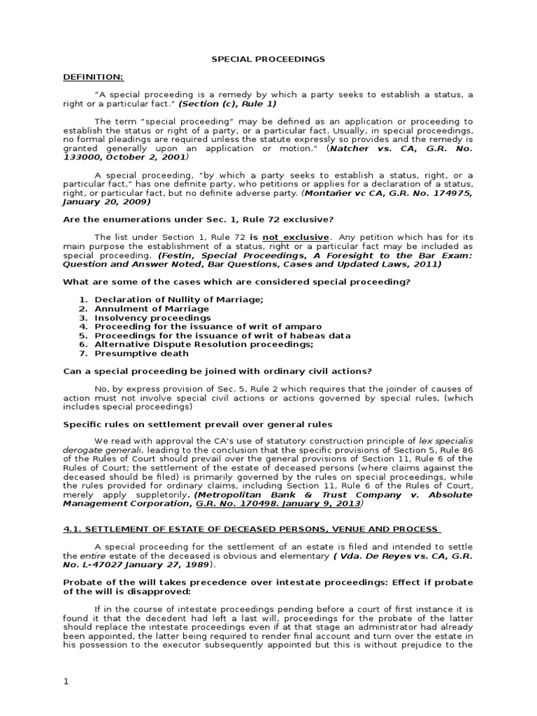 Special Proceedings Revised - SSCR COL | Download Free PDF | Will And ...