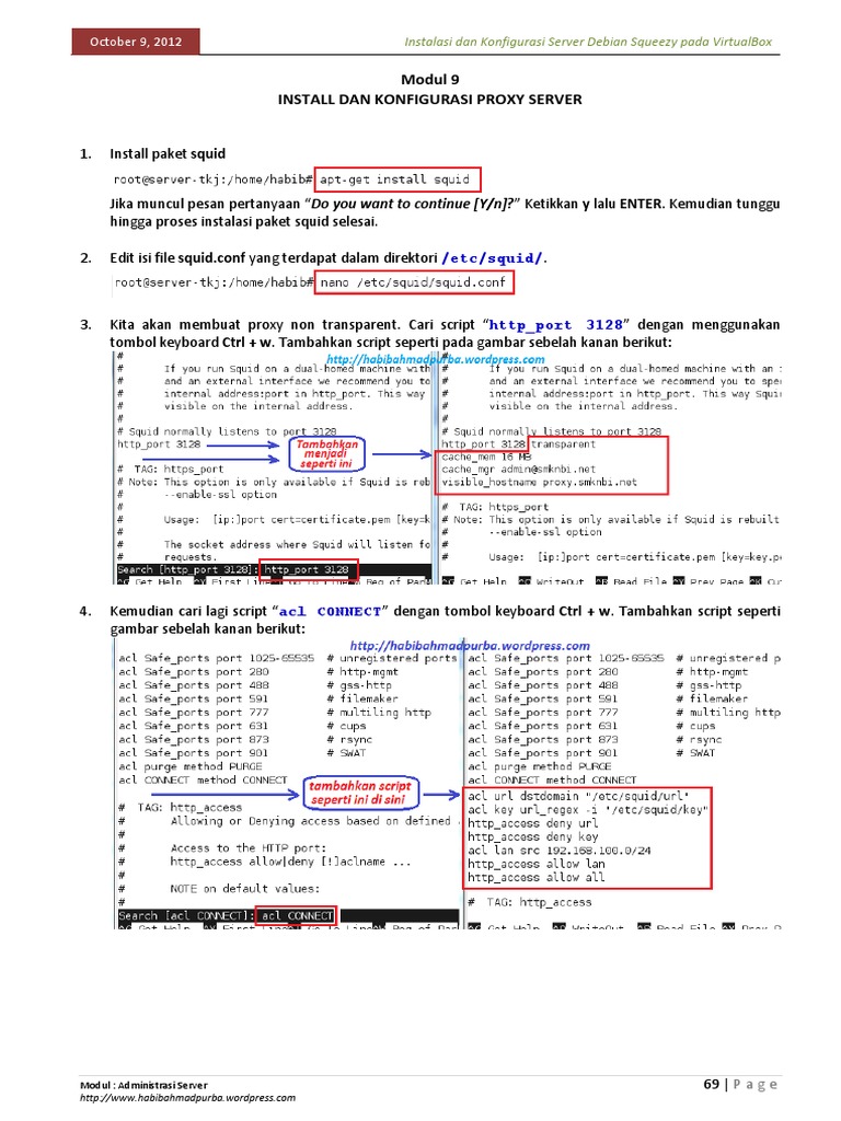 Modul 9 - Install Dan Konfigurasi Proxy Server Debian 6 PDF | PDF