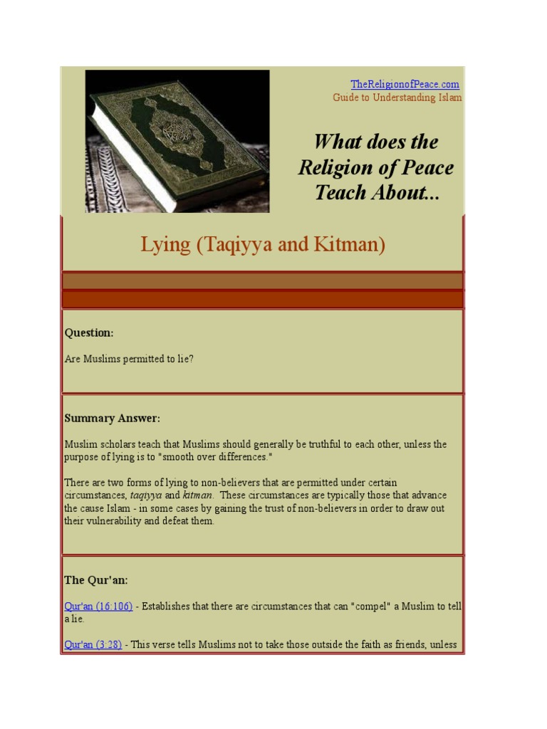Taqiyya and Kitman The Art of Muslim Lying | PDF | Muhammad | Lie