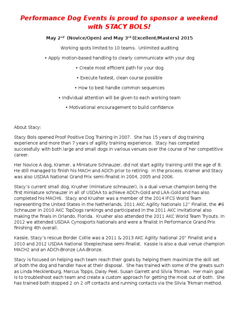 Stacy Bols Dog Training Seminar 2015 | PDF | American Kennel Club ...