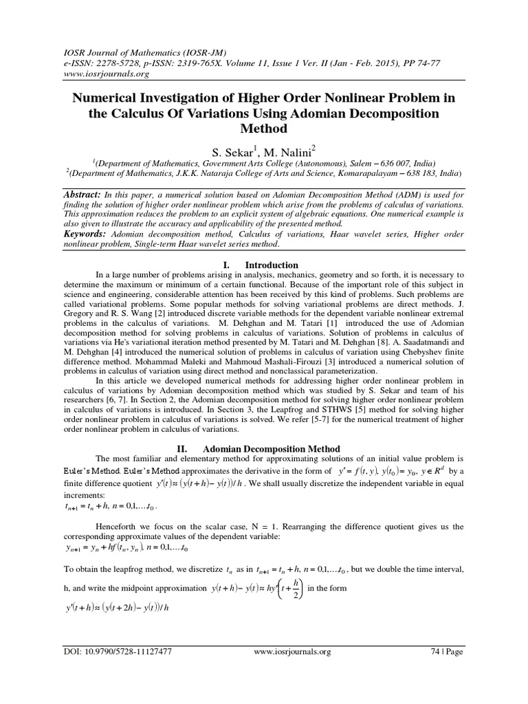 Numerical Investigation of Higher Order Nonlinear Problem in The ...
