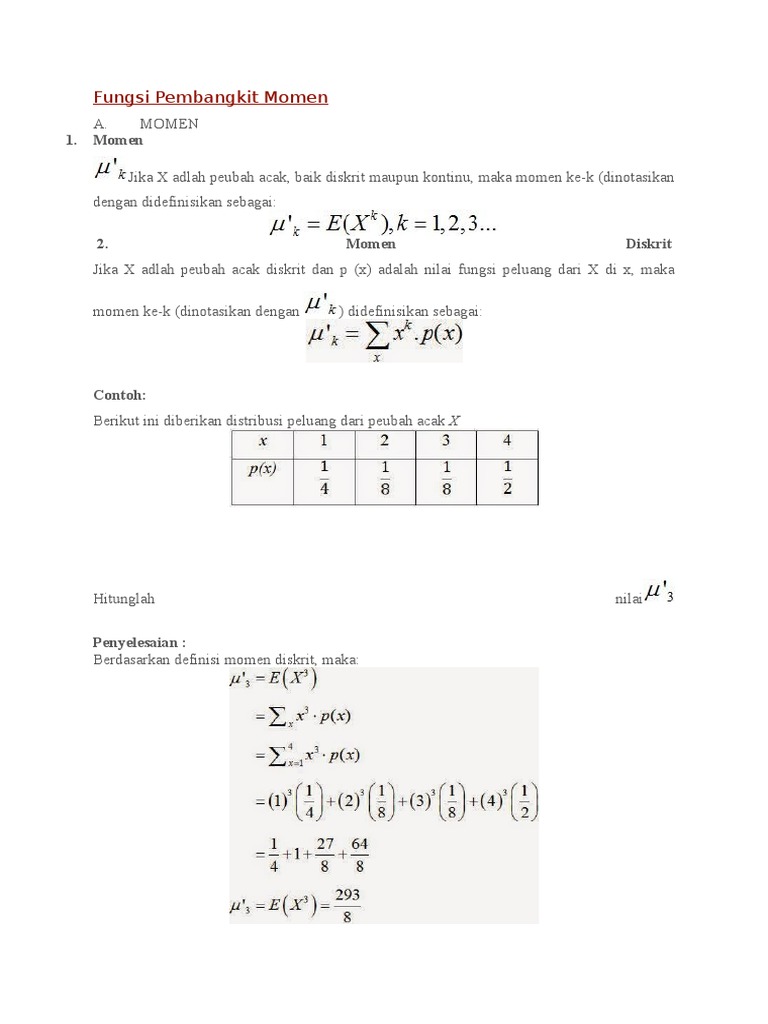 Contoh Soal Fungsi Pembangkit Momen | PDF | Metode & Bahan Ajar | Sains ...