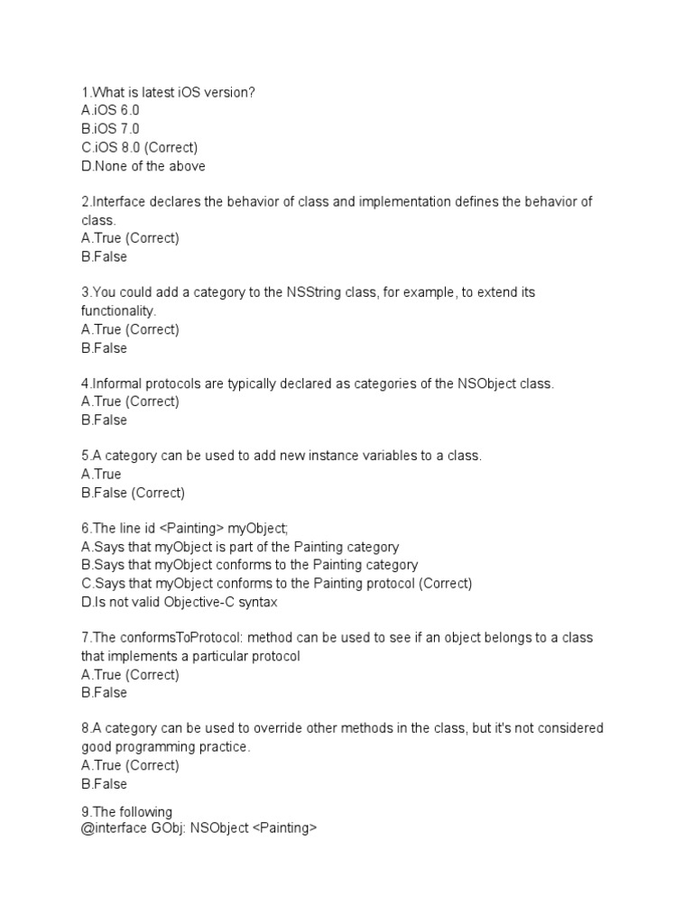 Objective C MCQ Questions and Answers | PDF | Objective C | Class (Computer Programming)