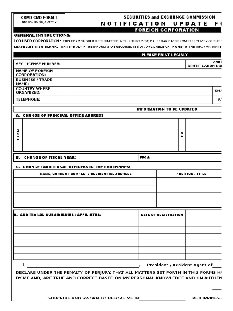 SEC Notification Update Form for Corporations | PDF | Notary Public | U ...