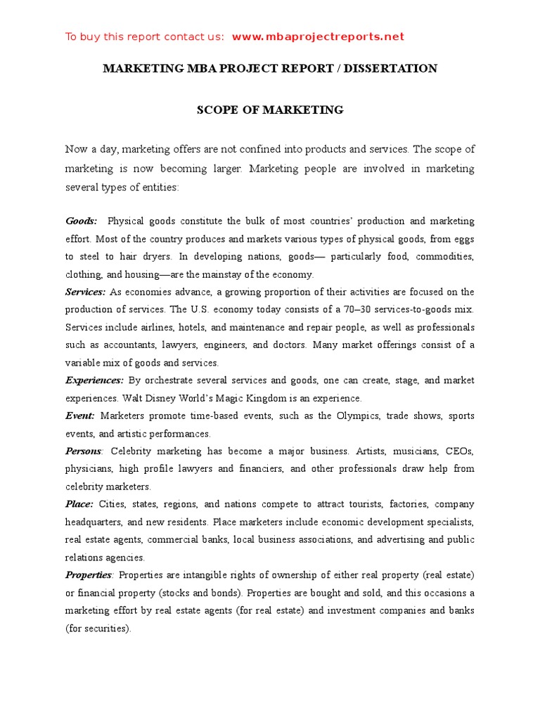 Marketing Mba Project Report | PDF | Value (Economics) | Marketing