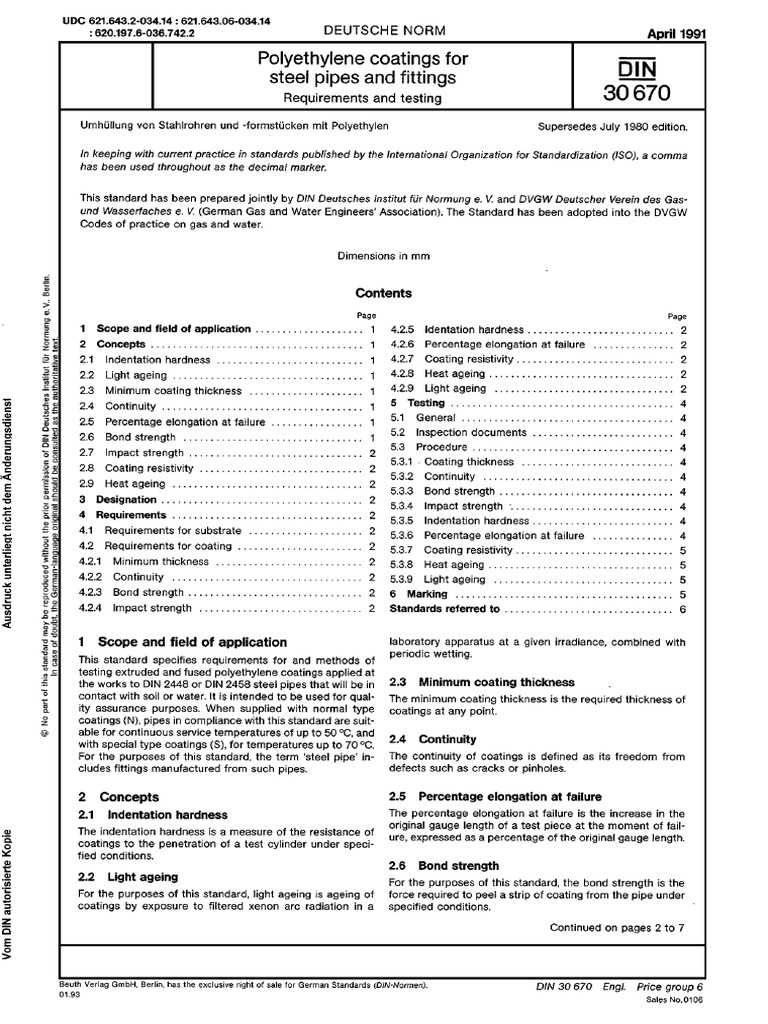 Din 30670 1991 | PDF