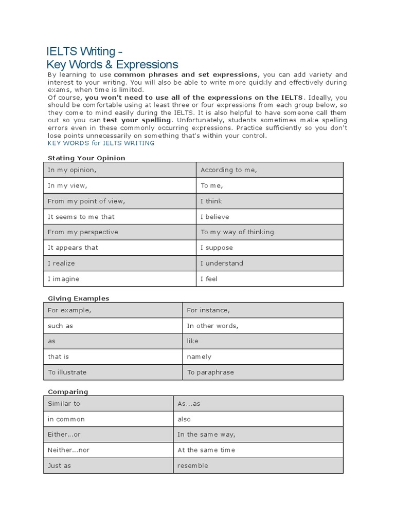 IELTS Writing Key Words Guide | PDF
