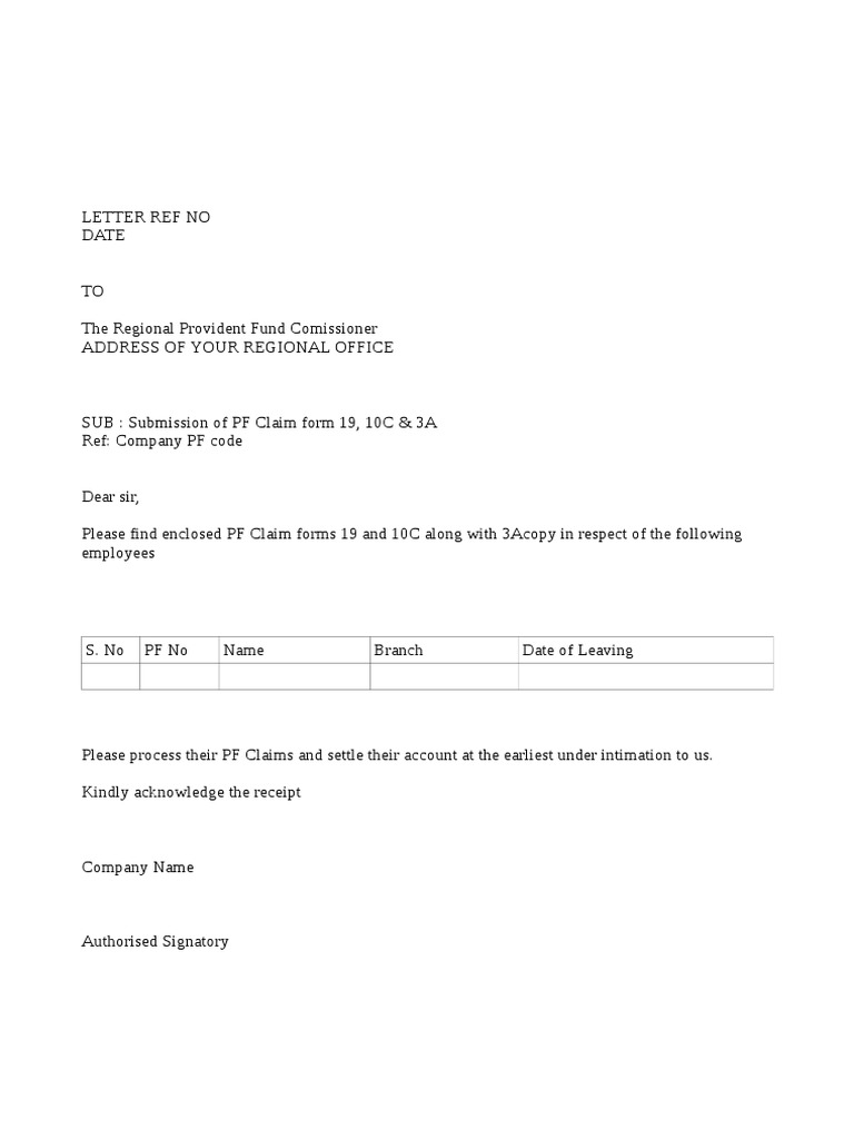 PF Claim Submission Letter Template | PDF | Business | Law